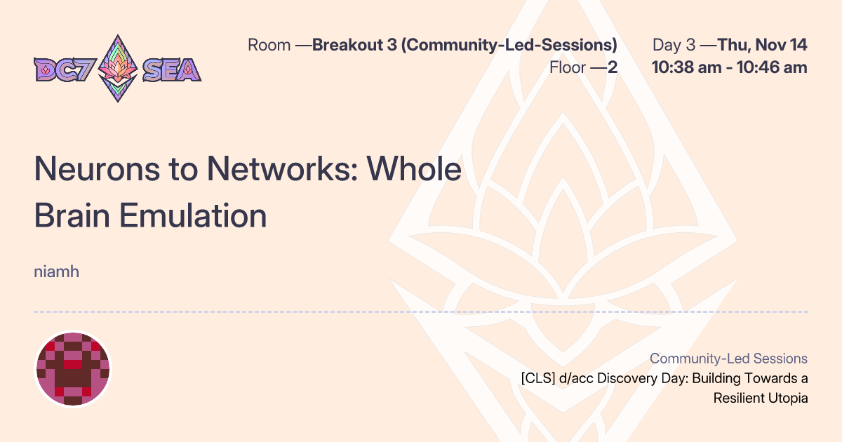 Neurons to Networks: Whole Brain Emulation @ Devcon SEA